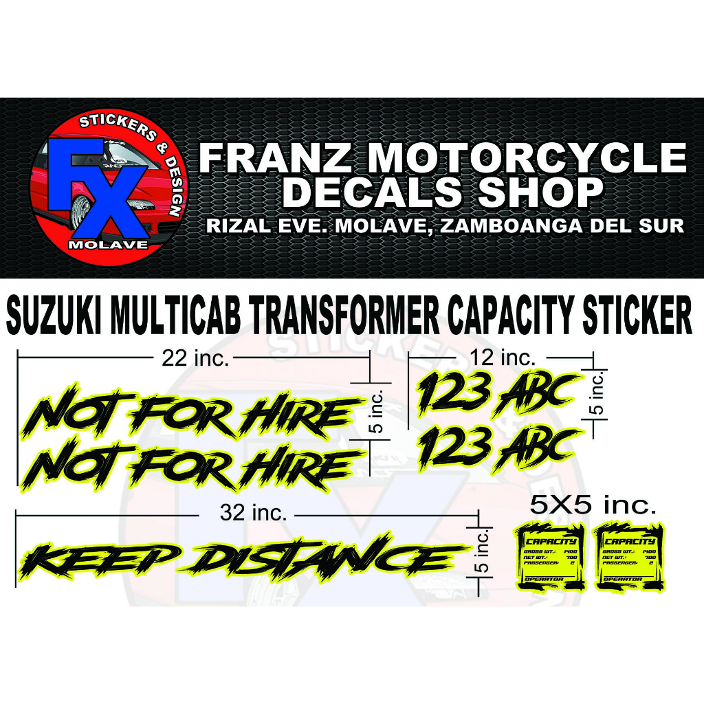 SUZUKI MULTICAB TRANSFORMER CAPACITY STICKER SET CUT STICKER 2 COLOR ...