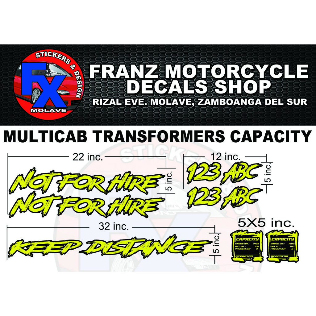 SUZUKI MULTICAB TRANSFORMER CAPACITY STICKER SET CUT STICKER 2 COLOR ...