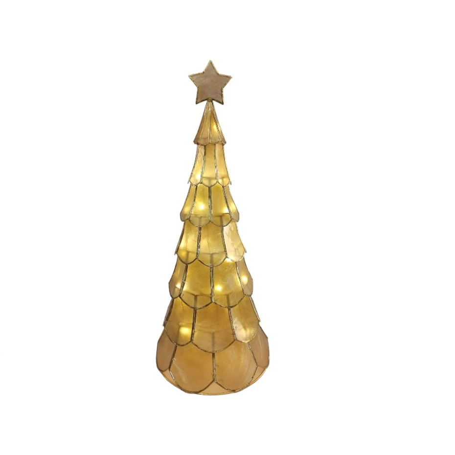 Capiz Gold Christmas Tree tabletop 15 inches Height with Fairy Lights ...