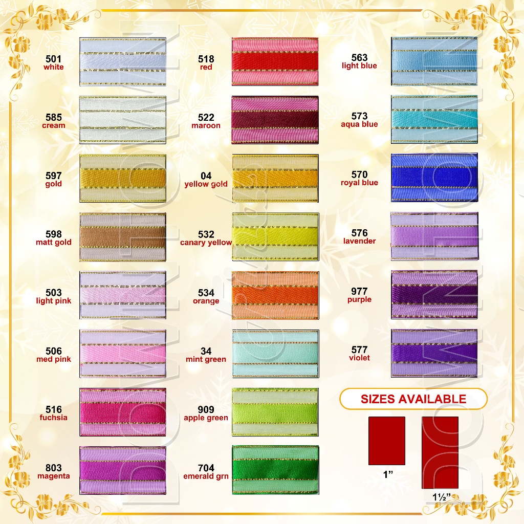 1 inch Organza Ribbon with Gold or Silver Lining Edge AN052 (33 yards ...