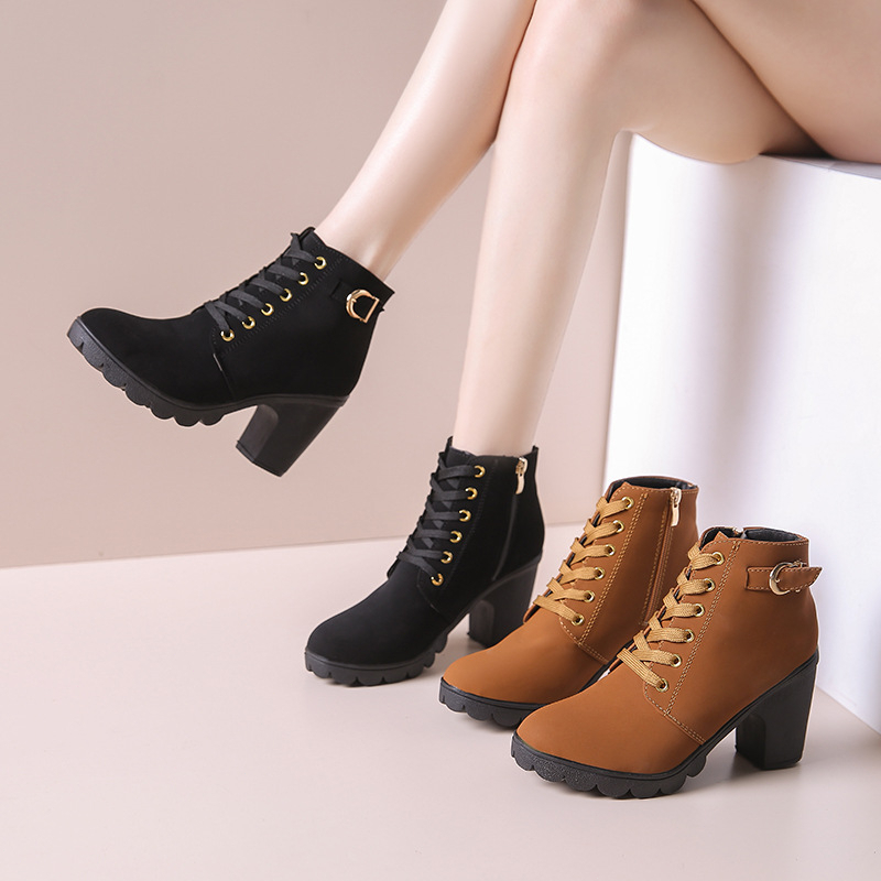 Size 35-42 Women’s High Heel Martin Boots Thick Sole School Students ...