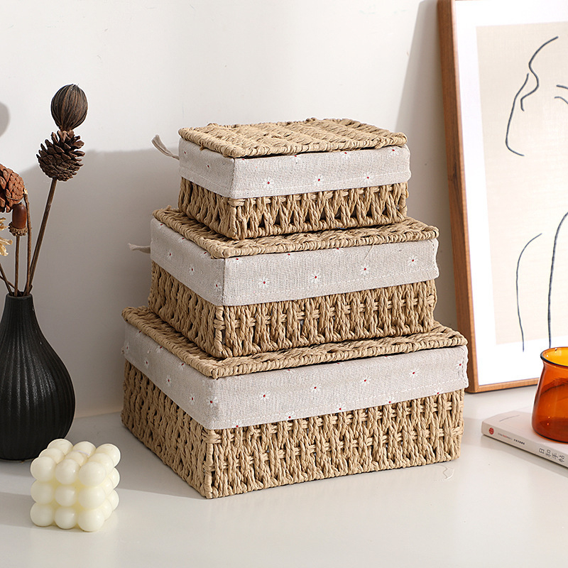 Yo-Fun Nordic Rattan Storage Basket Hand-Woven Box Fruit Snacks Desktop ...