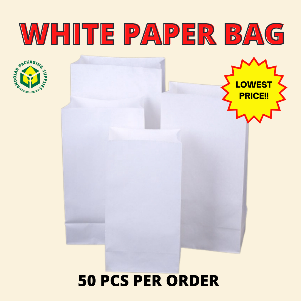 White Kraft Paper Bag Supot 50PCS | Shopee Philippines
