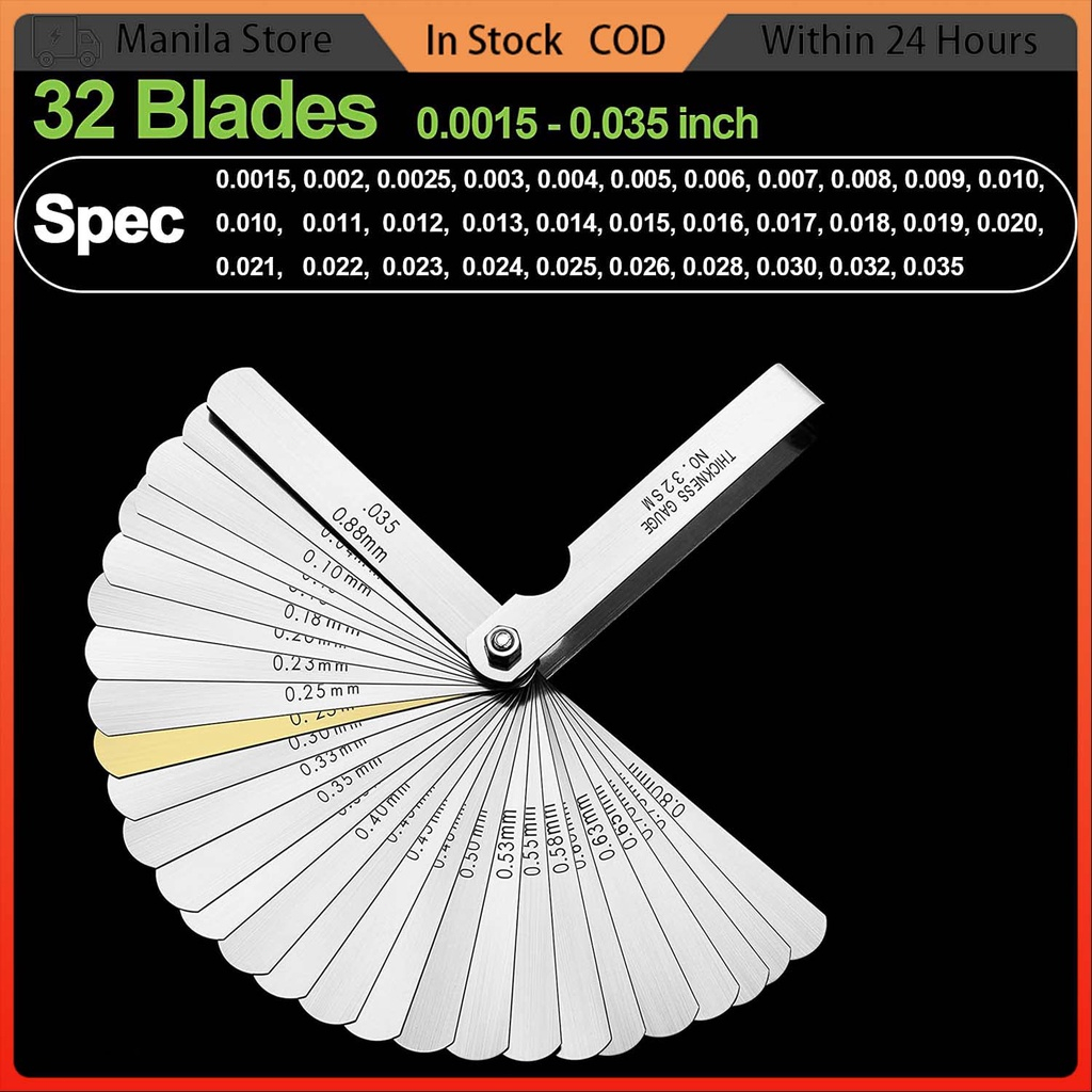 32pcs Stainless Steel Feeler Gauge 0.04mm-0.88mm Metric Thickness Gage ...
