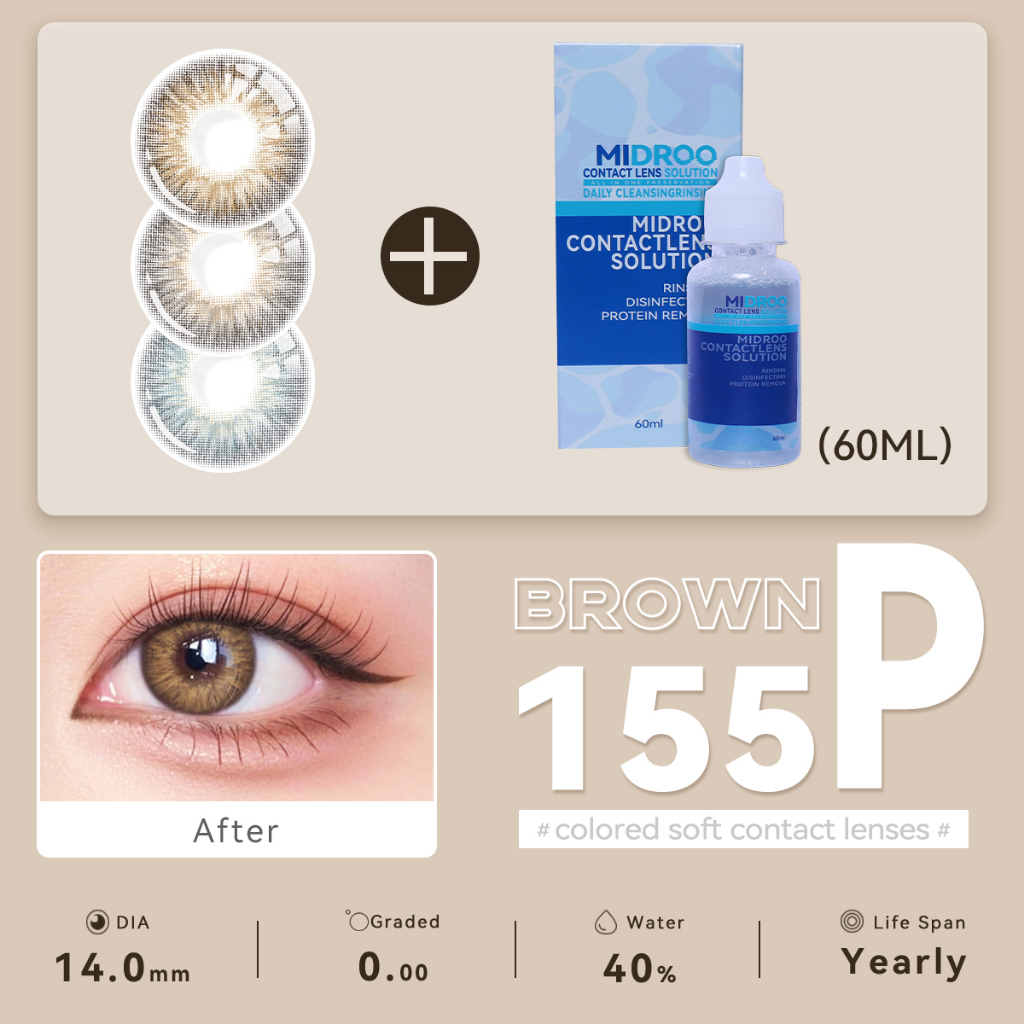 Midroo 1Pair OMG Contact lens Complete Set With Solution Graded 0.00 ...