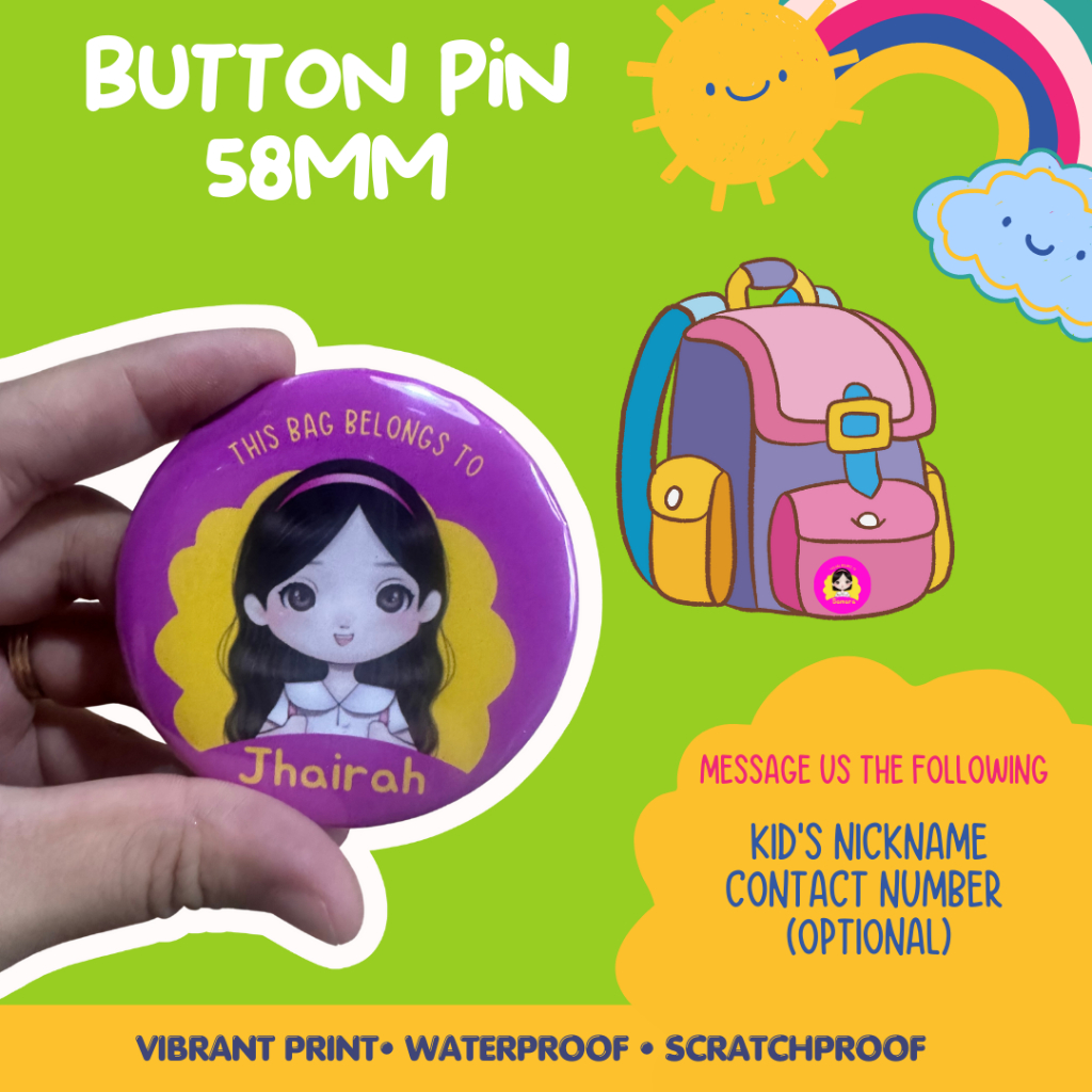 Personalized Back to School Button Pin for Bags | I.D Necklace | Shopee ...