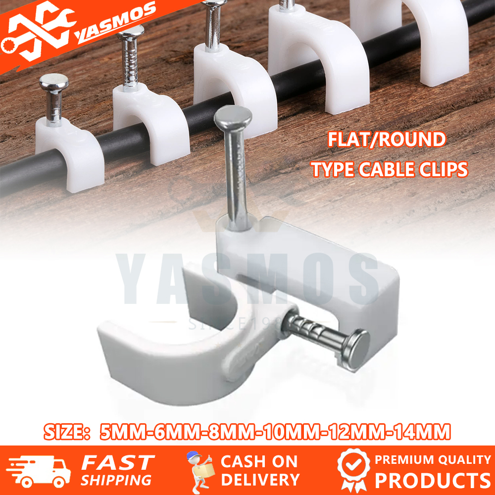 100PCS PVC Cable Clip Round And Flat 5mm-14mm Telephone Wires Nail Clips 100pcs/Per Pack ...
