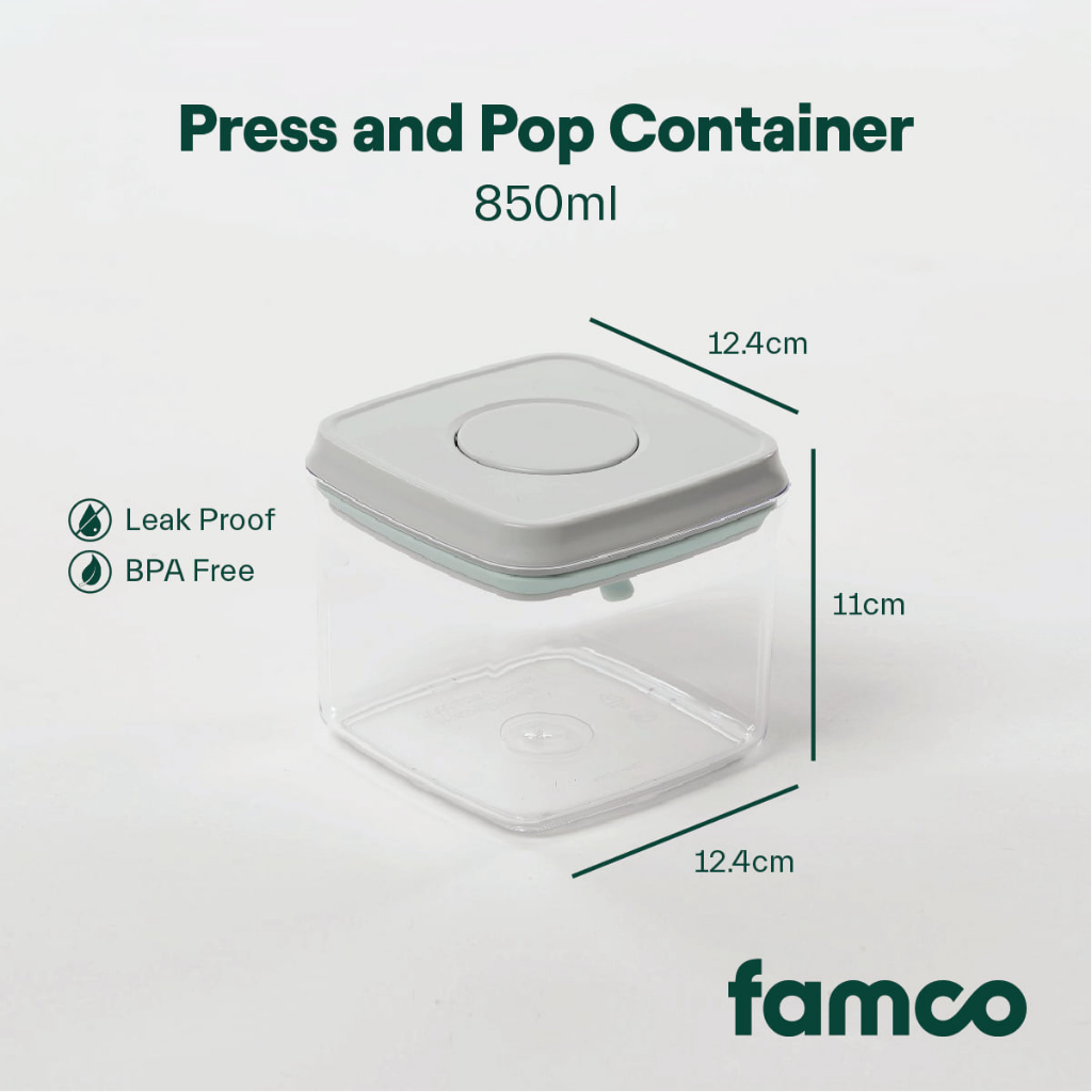 Famco Press & Pop Container, Air-Tight Kitchen Organizer, Pop-up Lid ...