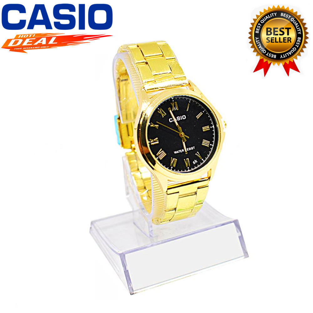 Casio Analog Quartz Roman Numeral Black Dial Stainless Steel Watch for ...