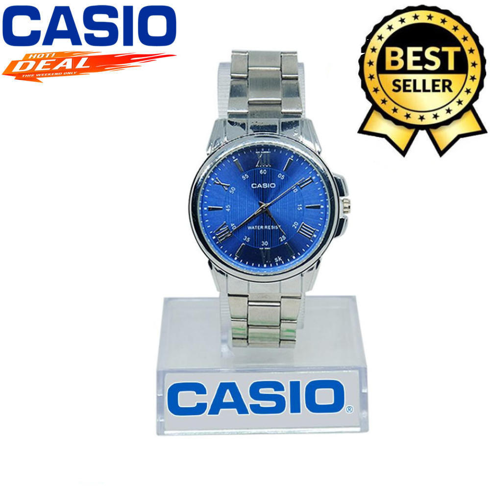 Casio Analog Quartz Kc Roman Numeral Blue Dial Stainless Steel Watch ...