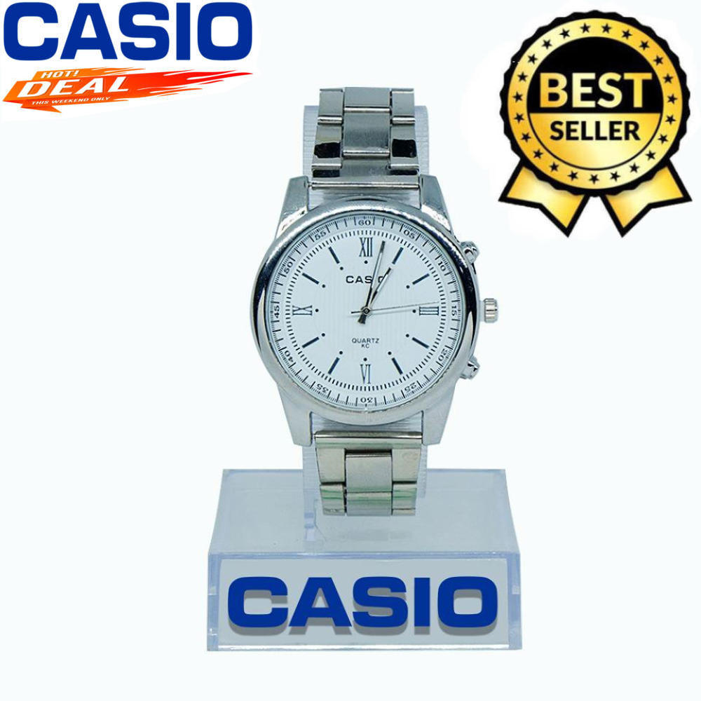 Casio Quartz Roman Numeral Stainless Steel White Dial Watch For Men ...