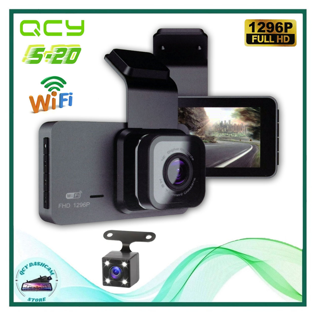 QCY S-20 Dashcam WiFi 1296+1080P Full HD Car Camera Recorder Dual Lens ...