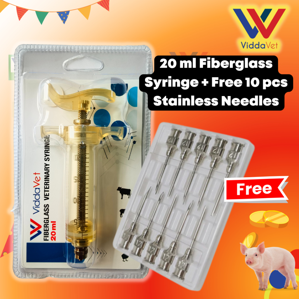 20 ml Viddavet Fiberglass syringe + 10 pcs SharpVet stainless needles ...