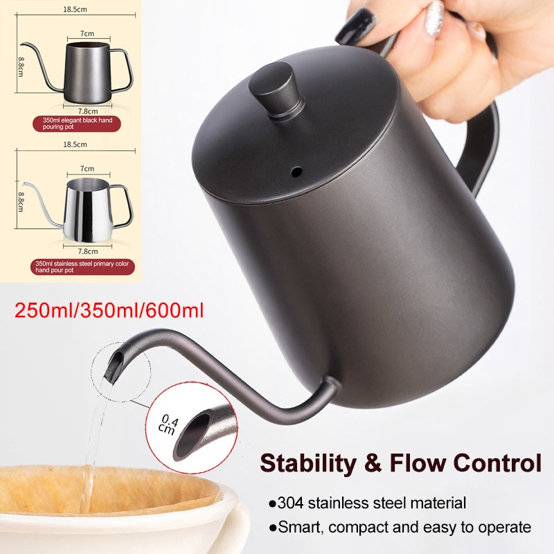 Stainless Steel Hand Drip Coffee Pot Pour Over Gooseneck Kettle Black ...