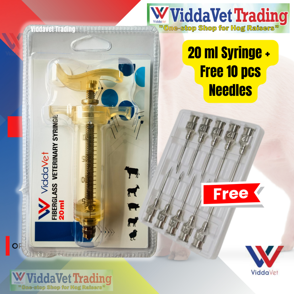 20 ml Syringe + 10 pcs SharpVet stainless needles needle for pig ...