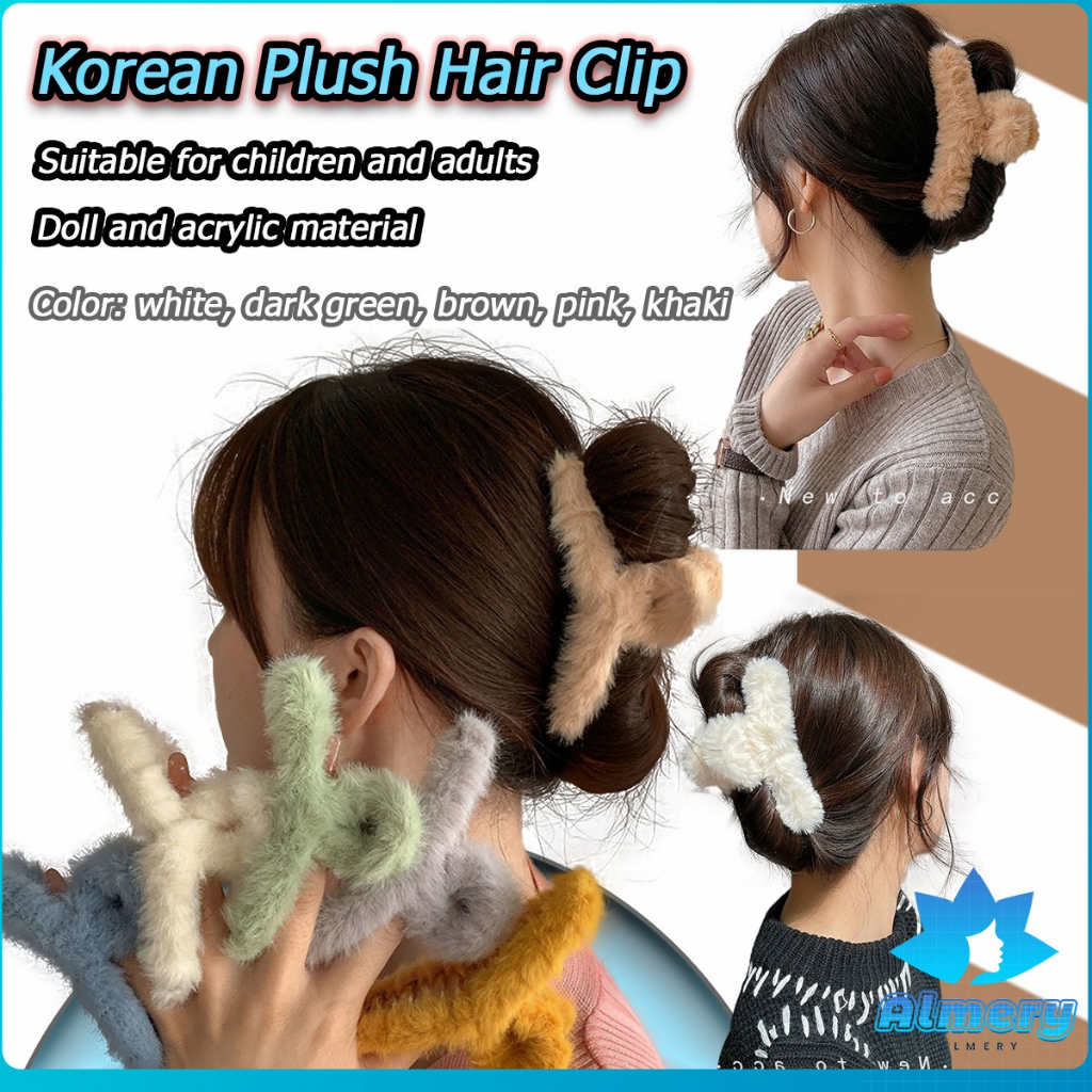 Almery Korean Plush Hair Clip Big Clamps Faux Fur Hair Clips Sweet ...