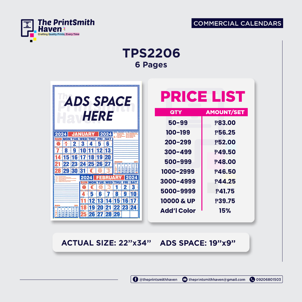 6 Pager 22"x34" Commercial Calendars (100 Sets) | Shopee Philippines