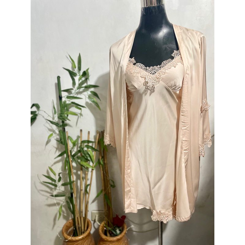 Preloved silk terno robe set with belt | Shopee Philippines