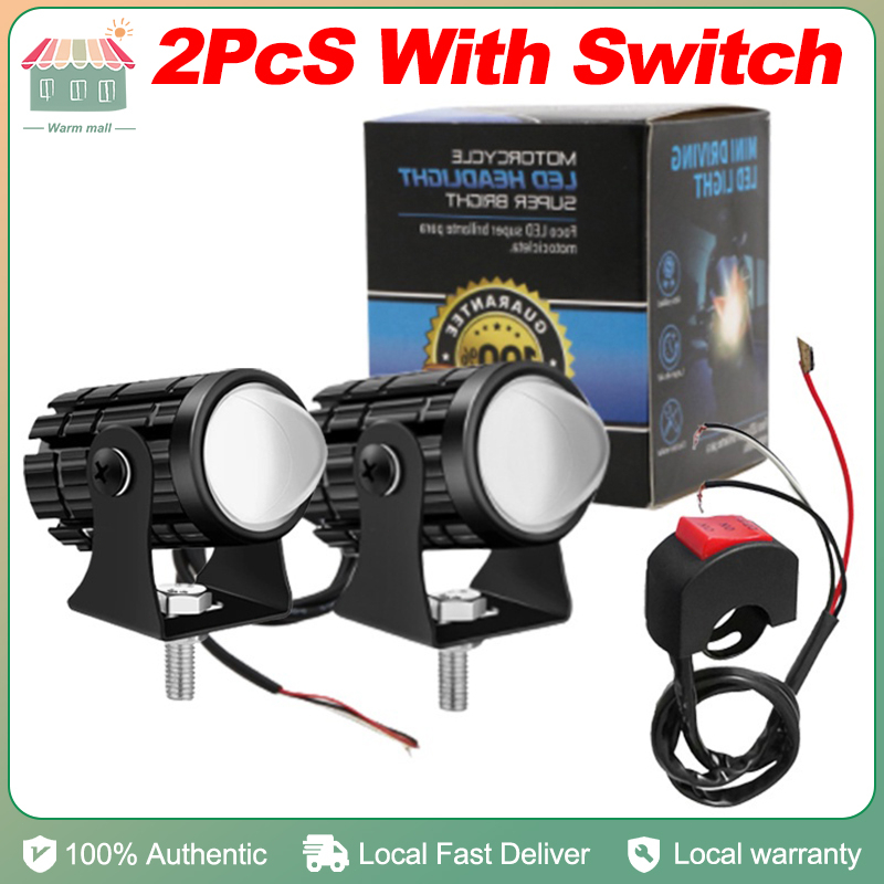 White + Yellow Pair Motorcycle Near And Far Waterproof Mini Driving ...