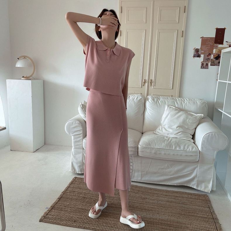 611 Miss M Fashion Knitted Polo Top & Side Slit Skirt 2 in 1 Coords ...