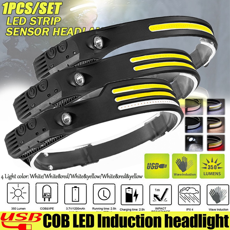 Multi-function Sensor Headlamp COB Head Lamp Flashlight OutdoorUSB Rechargeable Waterproof ...
