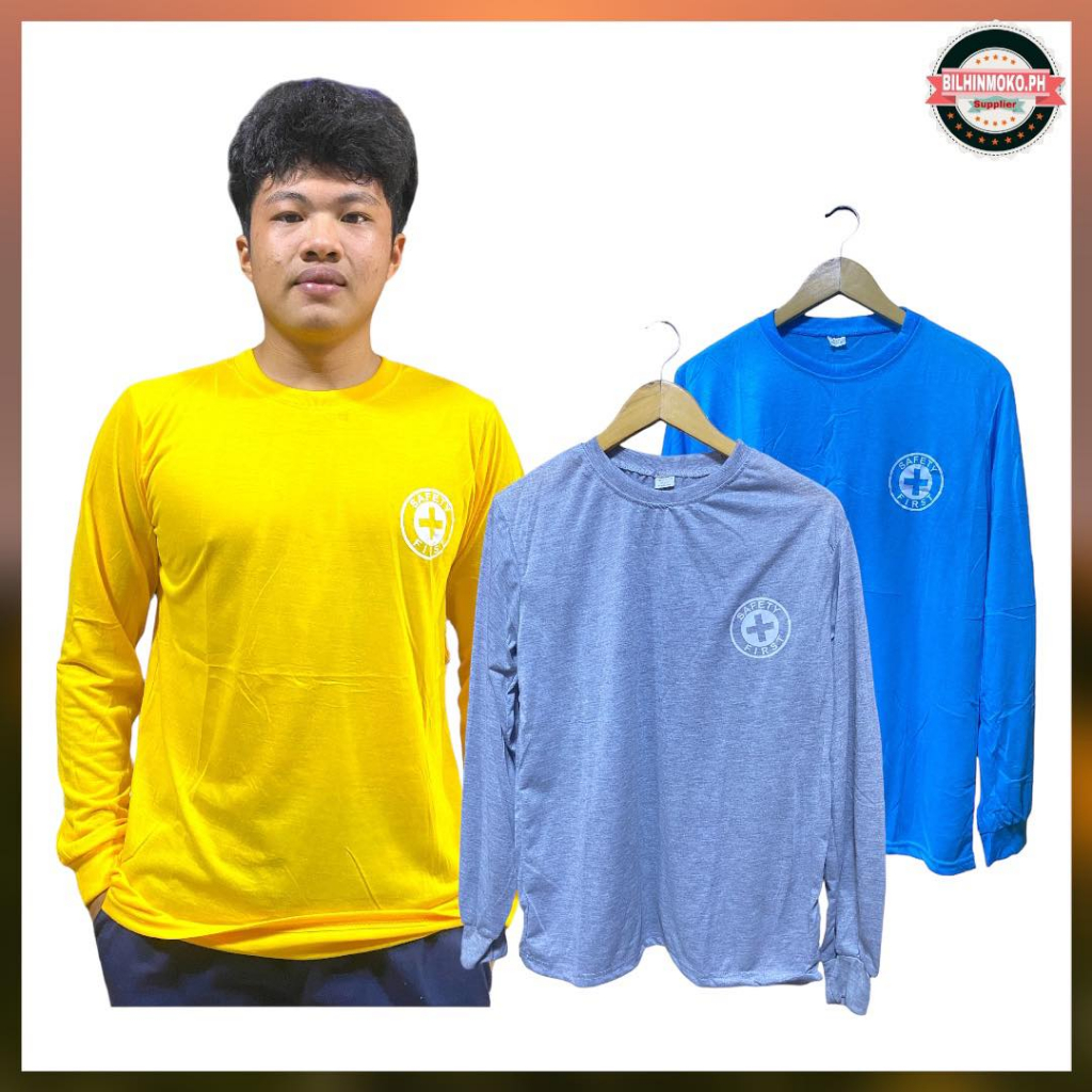 Plain construction long sleeve with safety first print | Shopee Philippines