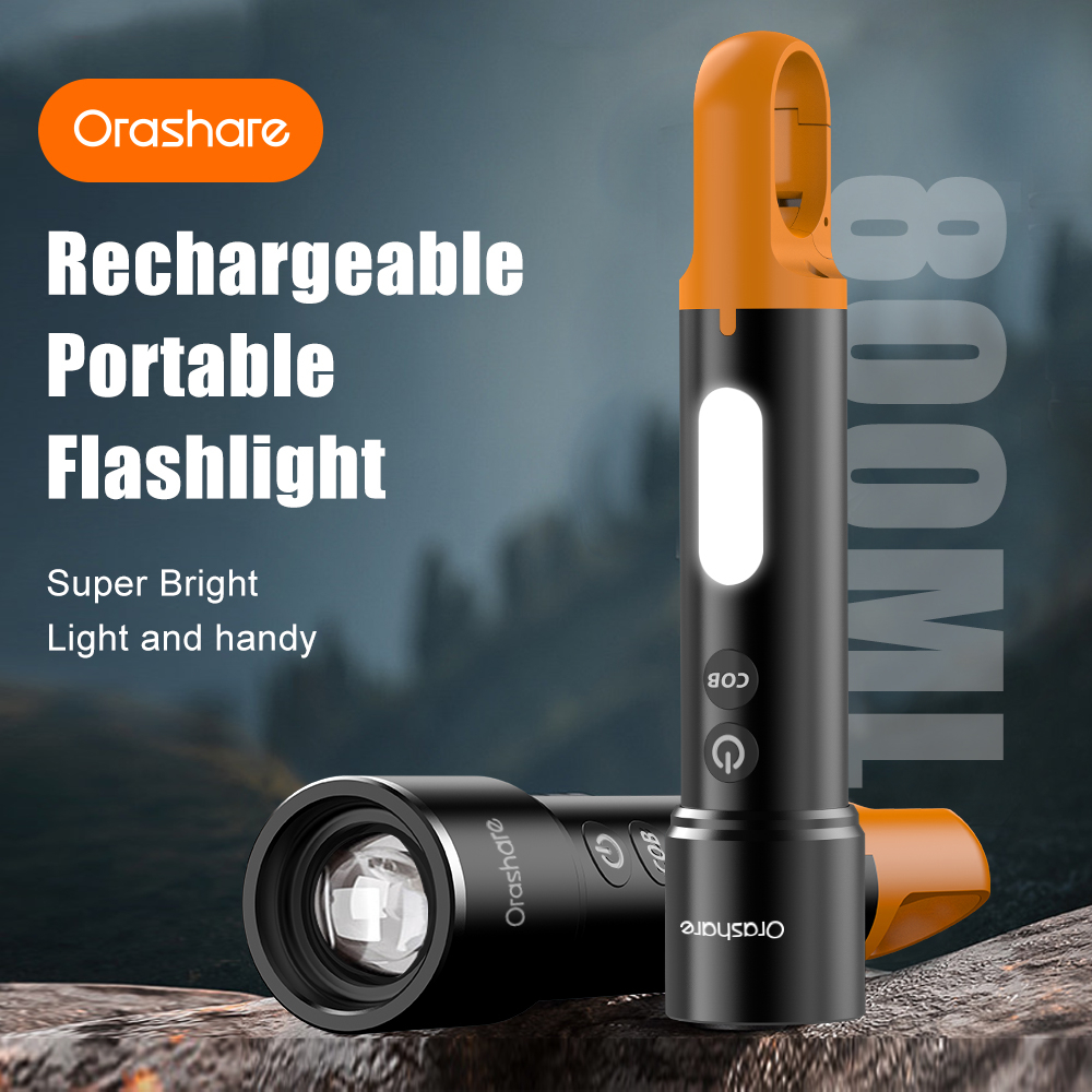 Orashare OL03 Rechargeable Flashlight COB Super Bright Torch Light LED Camping Light With Hook ...