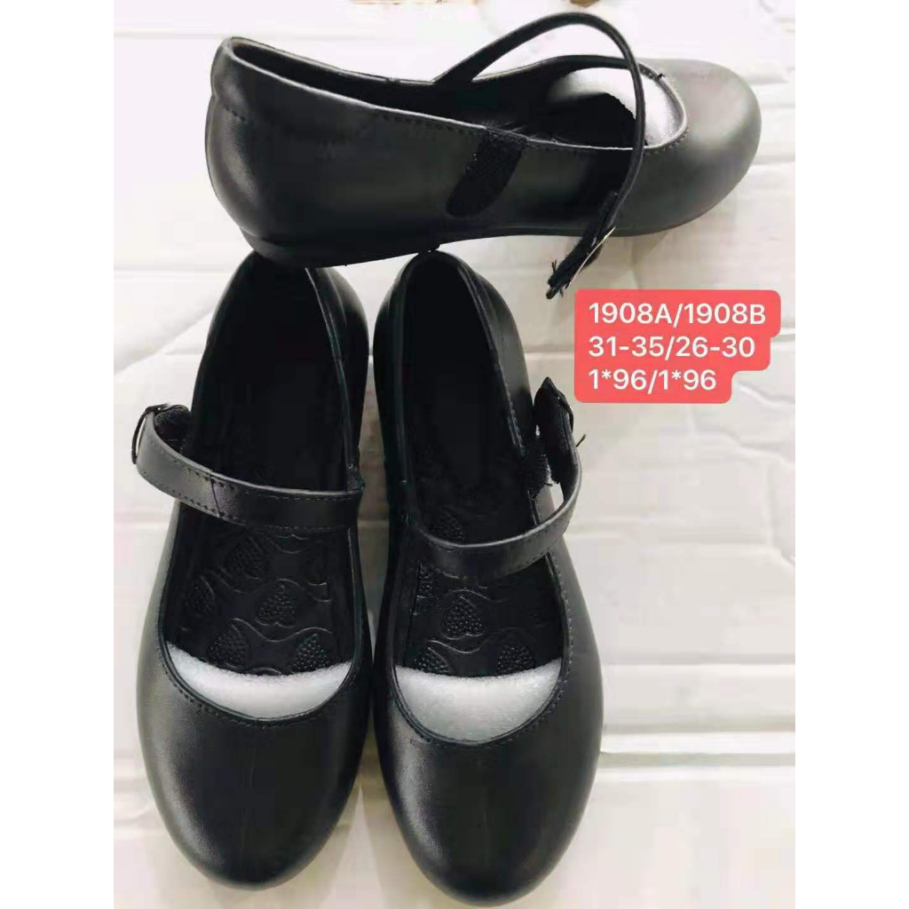 [MF] Kids Black Shoes School Flat Shoes with Adjustable buckle Strap ...
