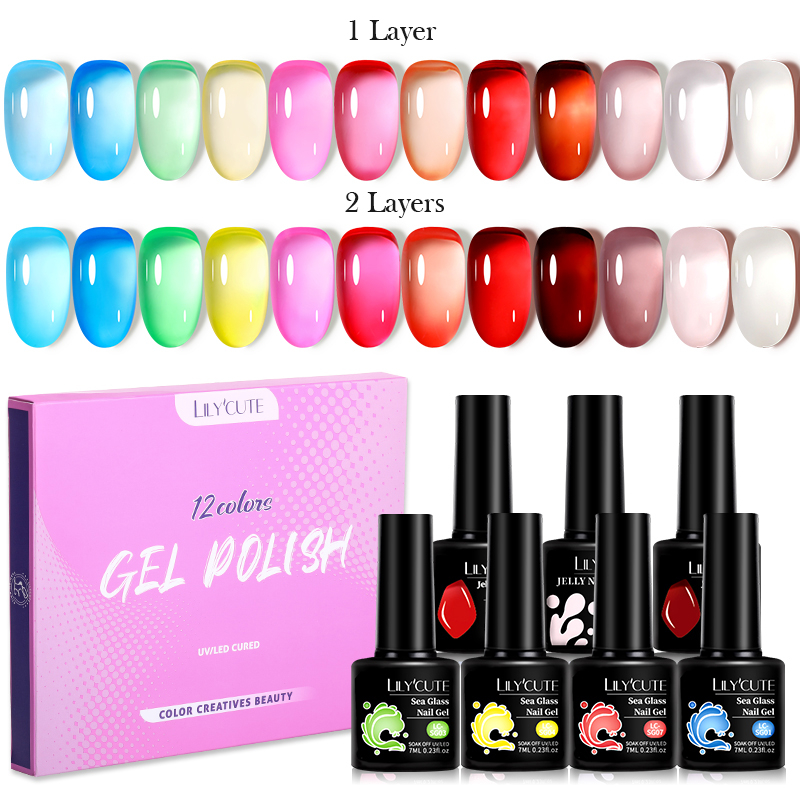 【COD Local Shipping】LILYCUTE Jelly Gel Nail Polish Set 12 Colors Jelly ...