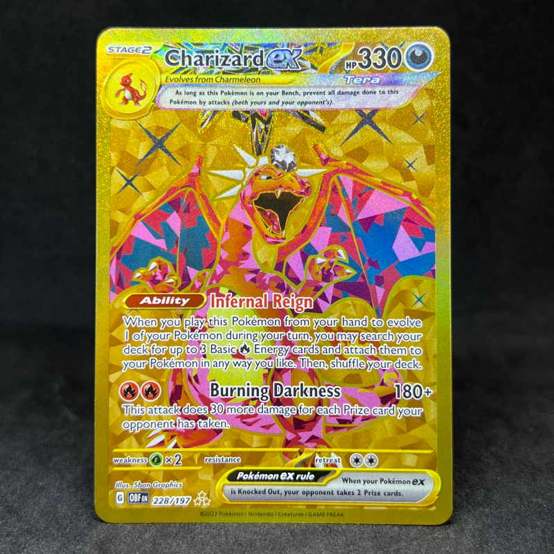 Pokemon TCG Charizard ex Gold Secret Rare 228/197 2023 Scarlet & Violet ...