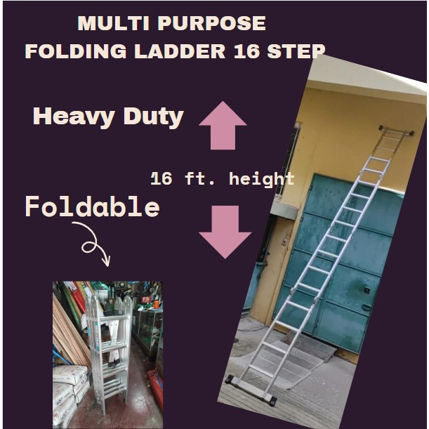 Foldable Ladder Folding Ladder 16 step (16ft) Height and Thick (makapal ...