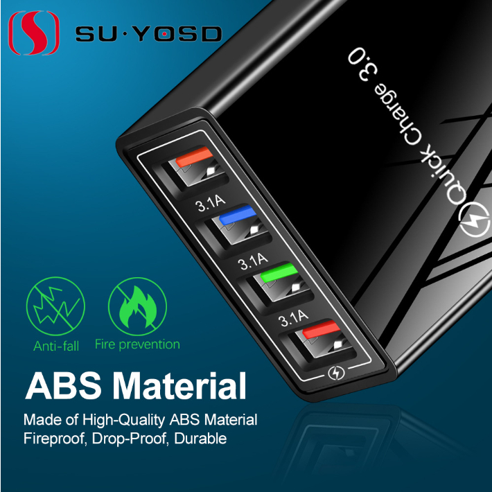 Su-yosd QC Charger 3A LED Display 4 Ports USB Phone Charger Charging ...