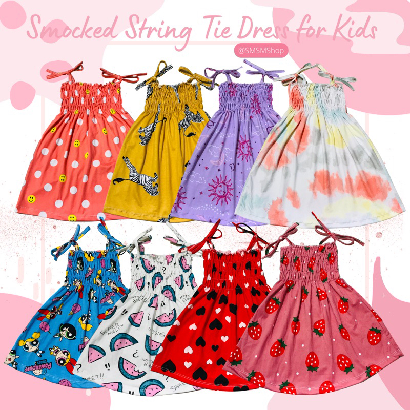 Smocked String Tie Dress for Kids (1-3 Y/O) | Shopee Philippines