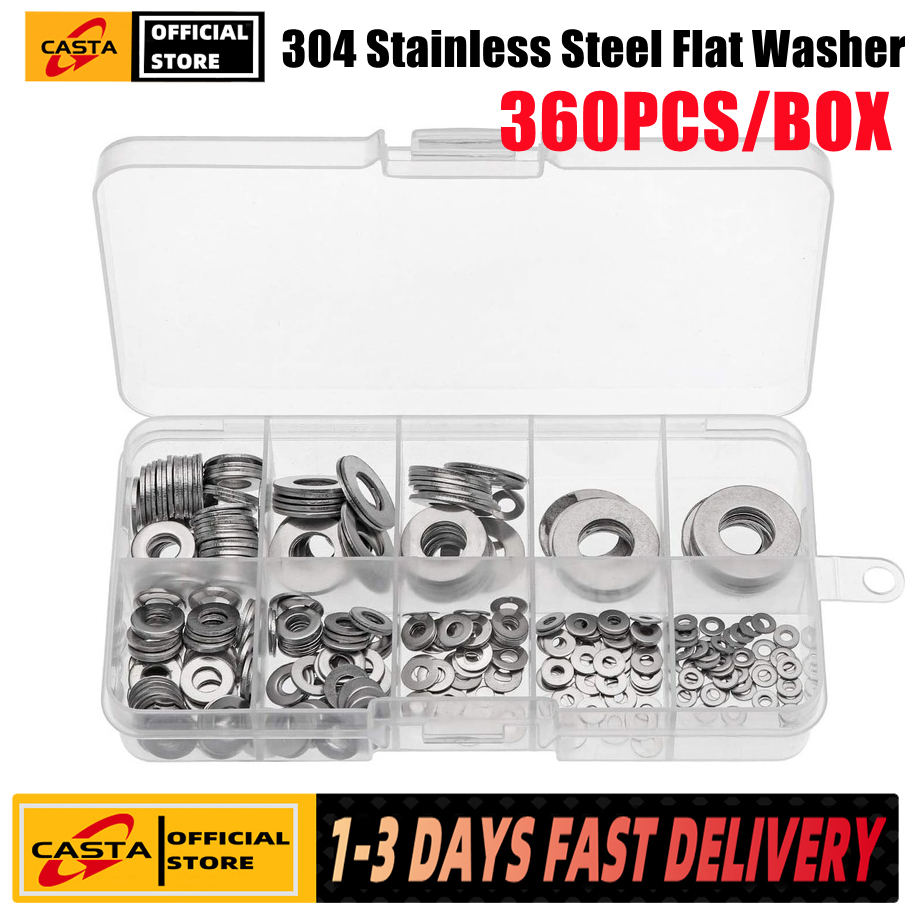 360 Pieces 304 Stainless Steel Flat Washers Set 8 Sizes (M2 M2.5 M3 M4 ...