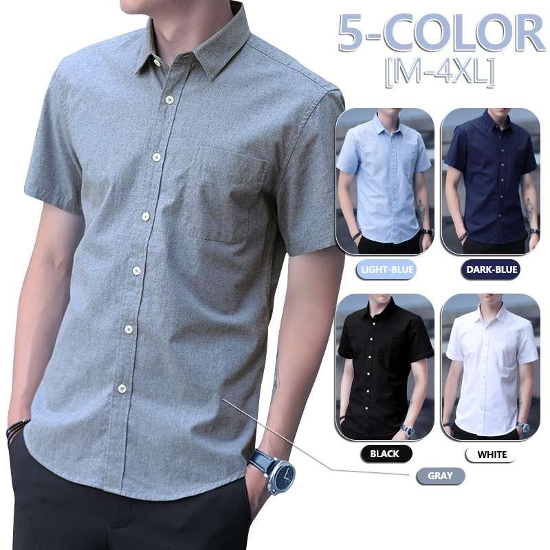 Plain black short sleeve polo shirt for men cotton formal shirt white ...