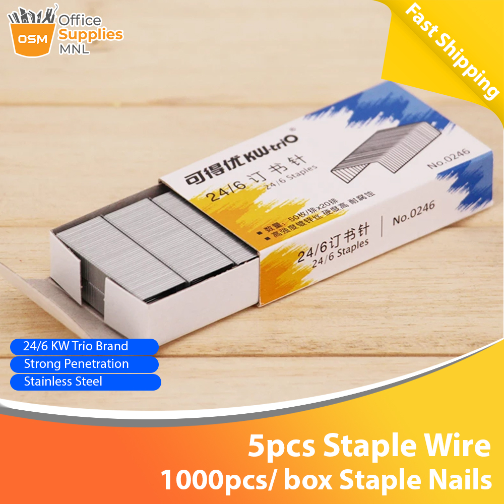 5pcs Staple Wire 1000pcs/box stainless steel staples nail 24/6 KW Trio ...