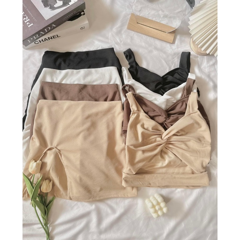 Twisted front crop top palda short terno | Shopee Philippines