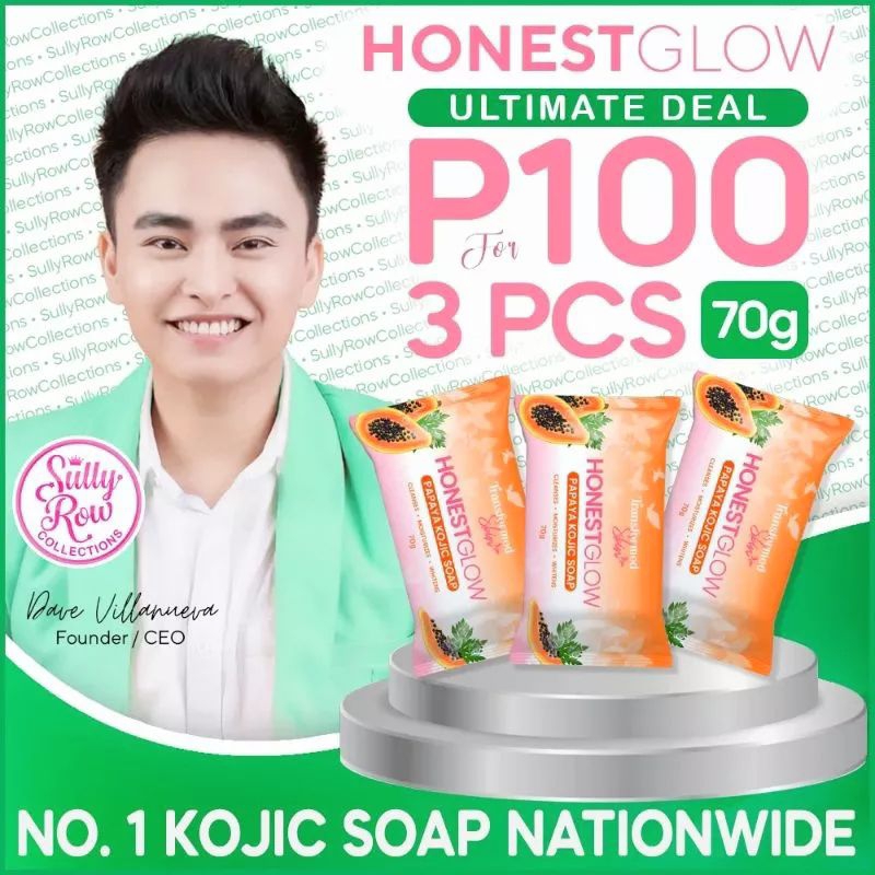 3PCS for P100 HonestGLOW Kojic Soap 70G by Dave Villanueva | Shopee Philippines