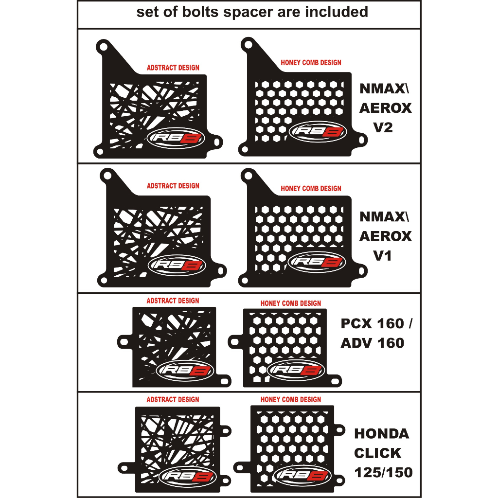 RS8 RADIATOR COVER FOR NMAX/AEROX, H,CLICK, PCX 160,ADV 160 | Shopee ...