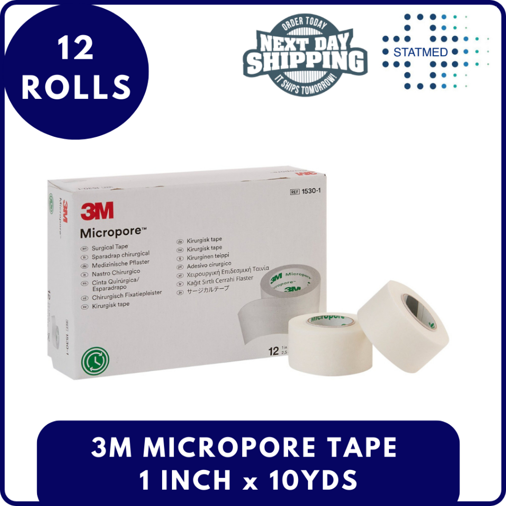 3M Micropore Surgical Tape 1 inch x 10 yards [2 rolls & 1 box (12 rolls ...