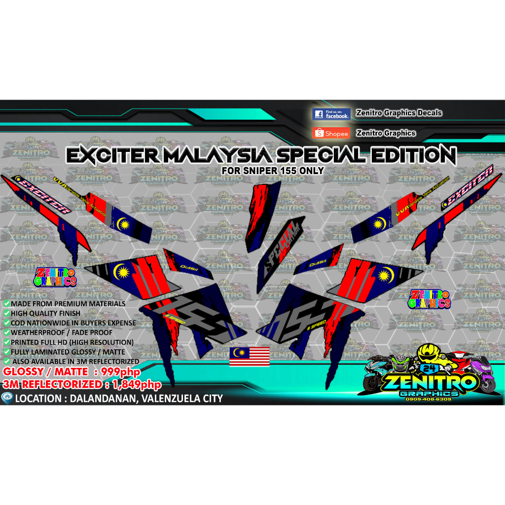 SPECIAL EDITION EXCITER MALAYSIA COLORWAY FOR SNIPER 155 ONLY (ZENIITRO ...