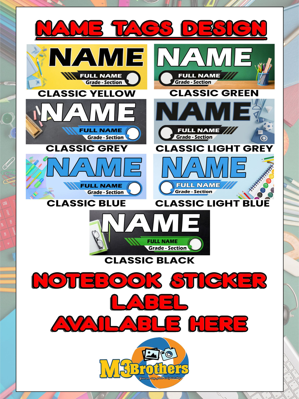 School Name Tag and Notebook Sticker Label (with FREE lace for Name Tag ...