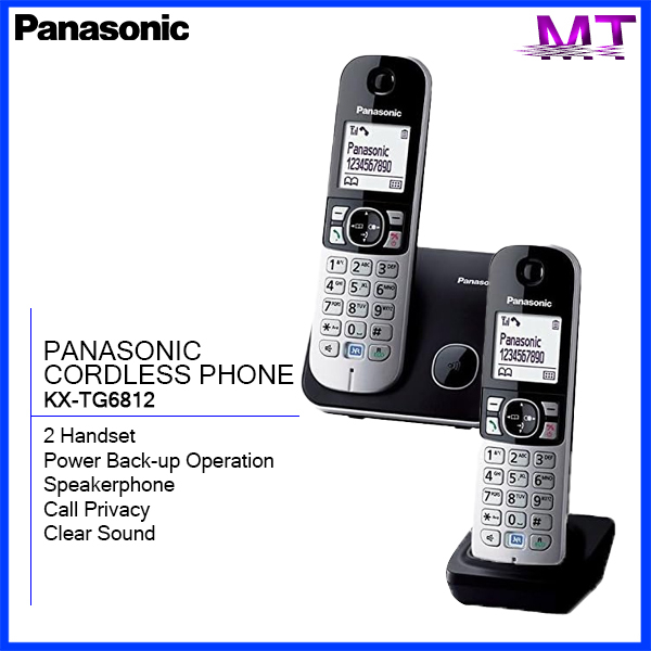 Panasonic KX-TG6812 Cordless Phone (2 Handsets, Back-up Operation, Caller ID, Speakerphone ...