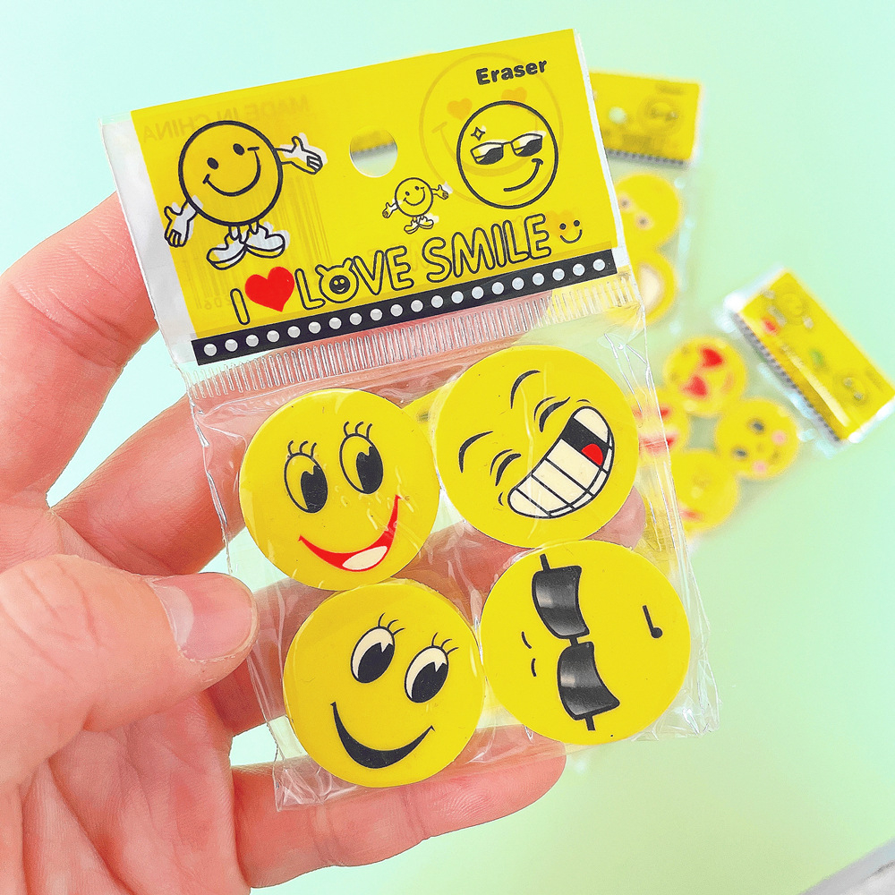 4pcs/pack mini smiley eraser school supplies cute Emoji smiley face ...