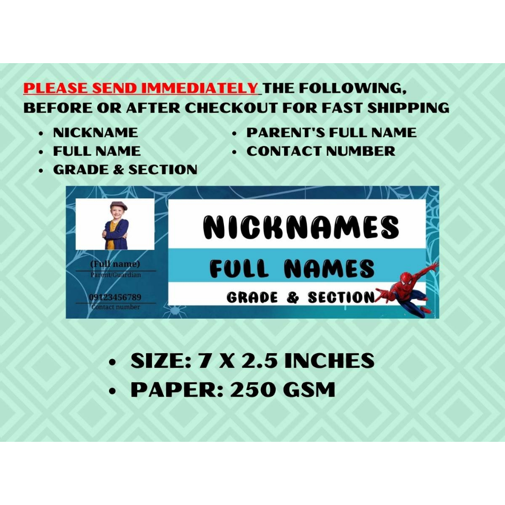 AFFORDABLE MINIMALIST LAMINATED NAME TAG FOR KIDS | FREE LACE | Shopee ...