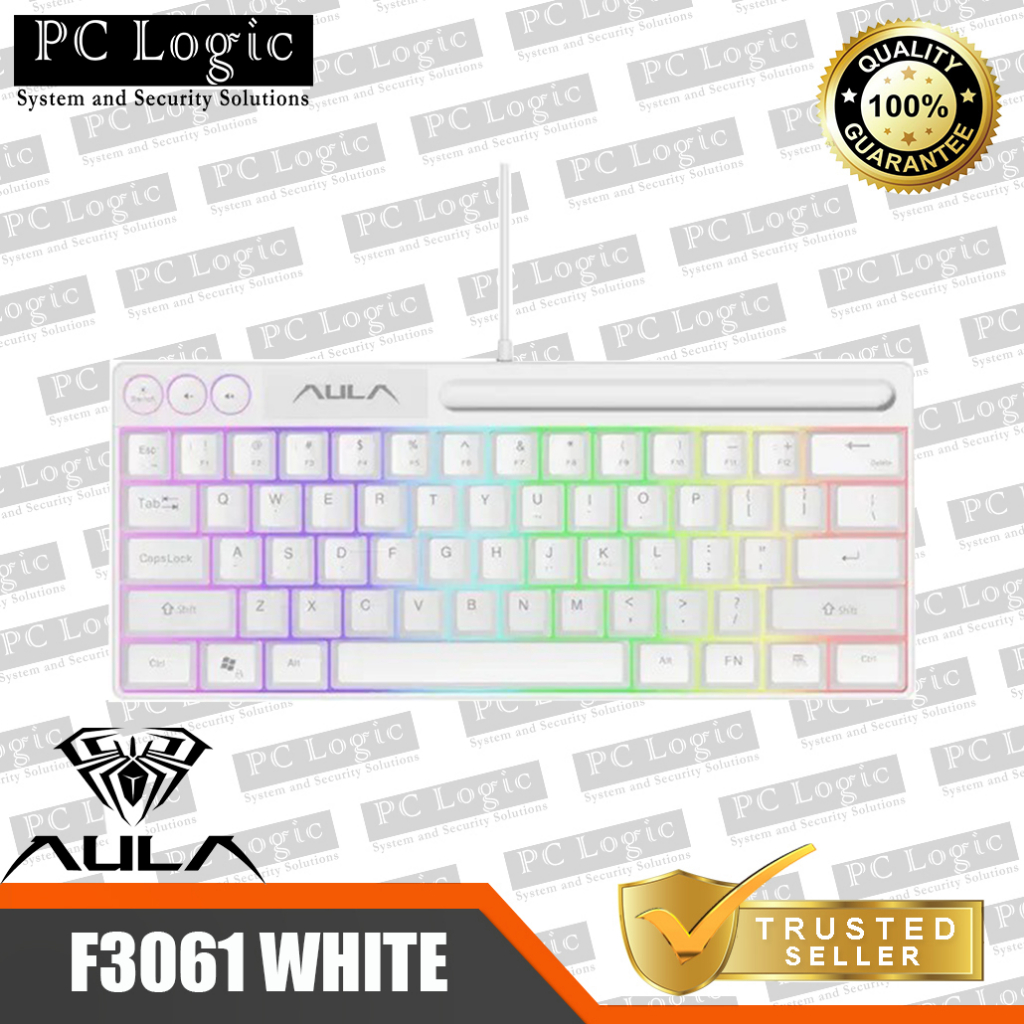 AULA F3061 WHITE WIRED MEMBRANE KEYBOARD TKYL I 61KEYS RGB LIGHT ...