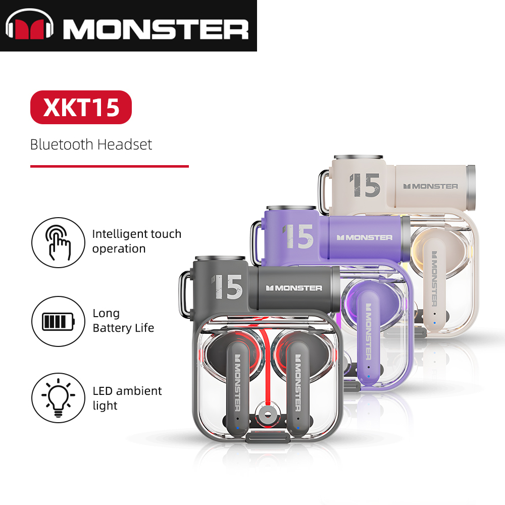 Monster XKT15 BT5.3 Wireless Bluetooth Headset Sports Earphones ...