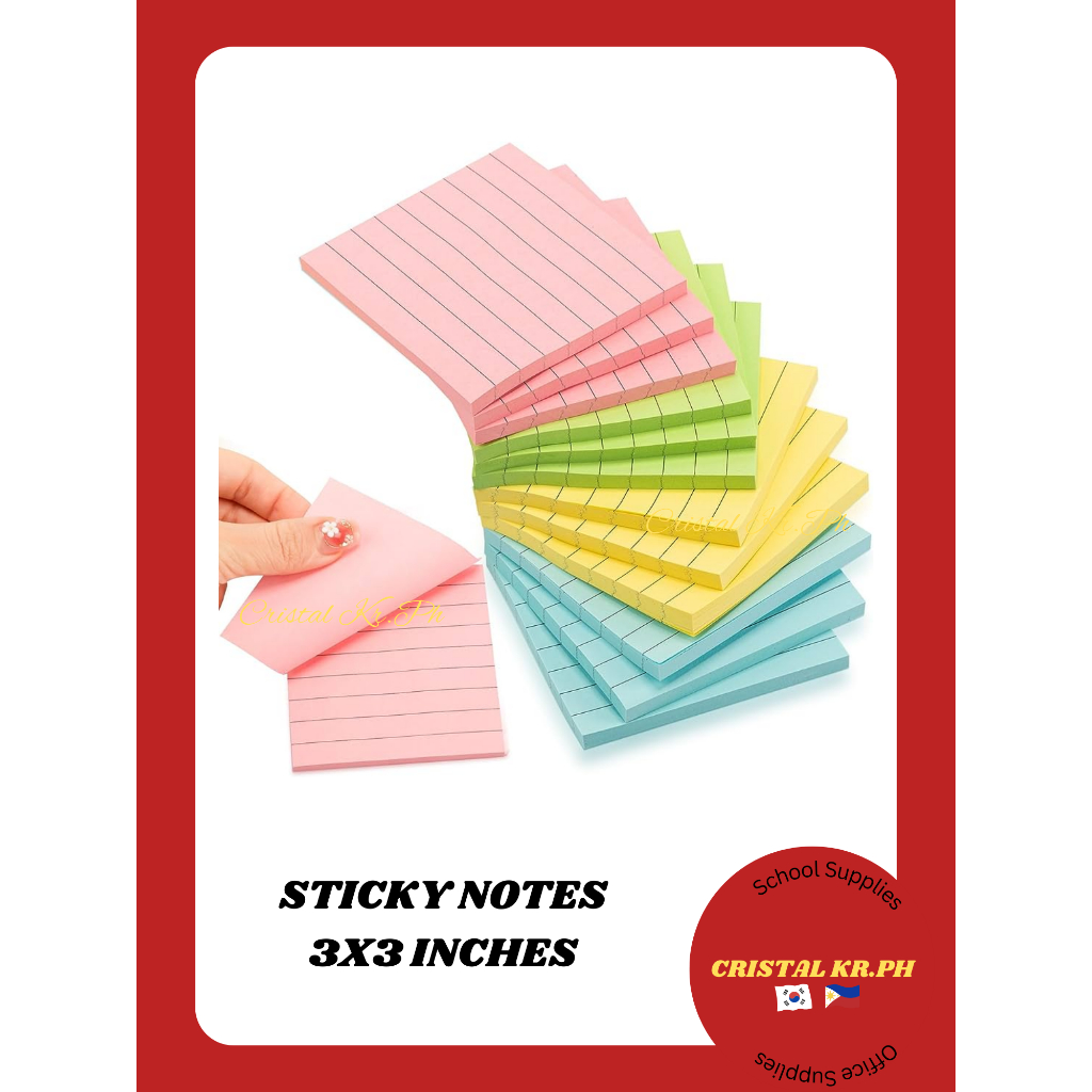 Sticky Notes with lines Self Stick Pads Pink Yellow Green Blue Paper ...