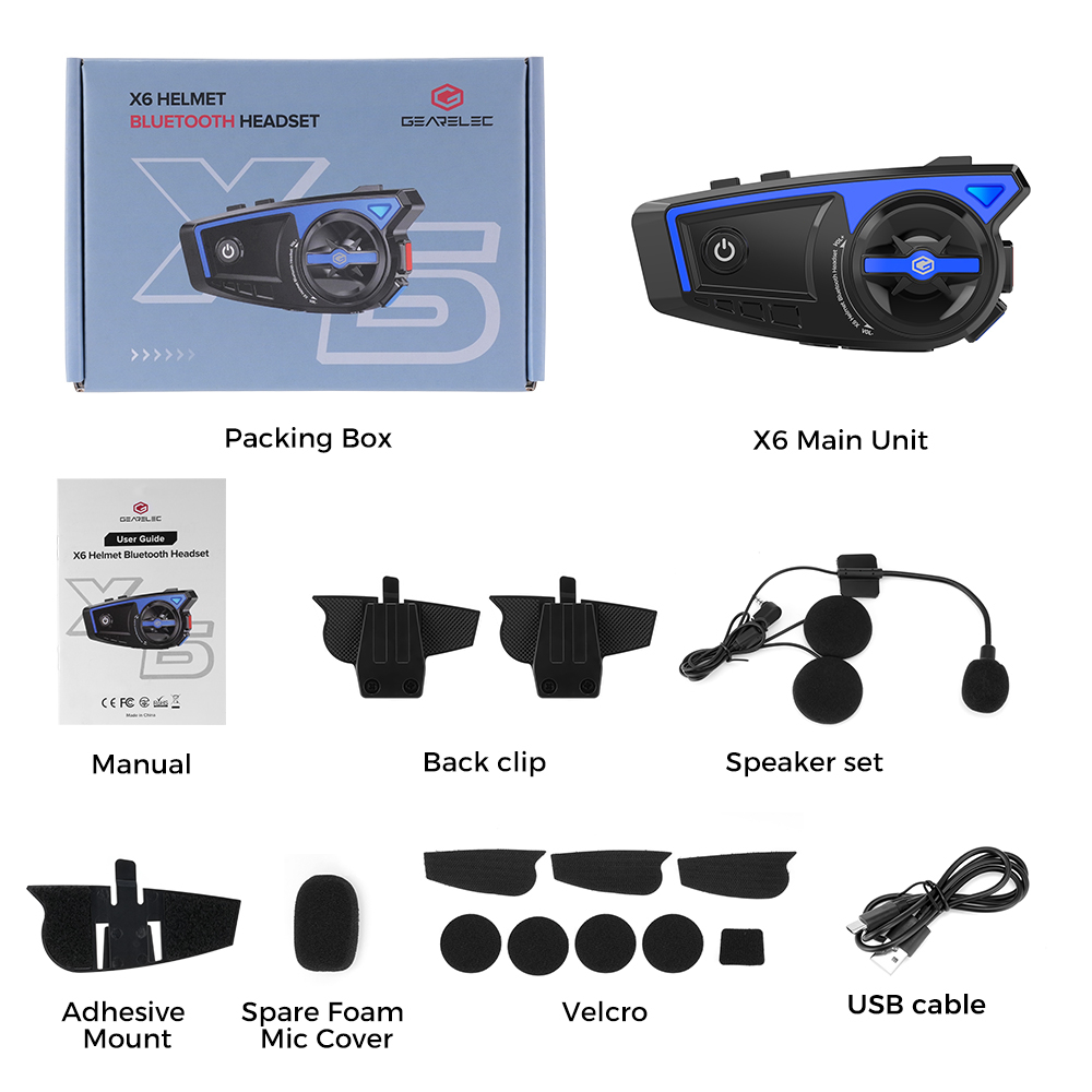 GEARELEC BT12 Motorcycle Helmet Bluetooth Headset Motorbike Wireless ...