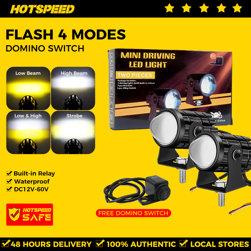 HOTSPEED Led Mdl Mini Driving light Headlight For Motorcycle 60W Flash 4 Modes Waterproof Fog ...